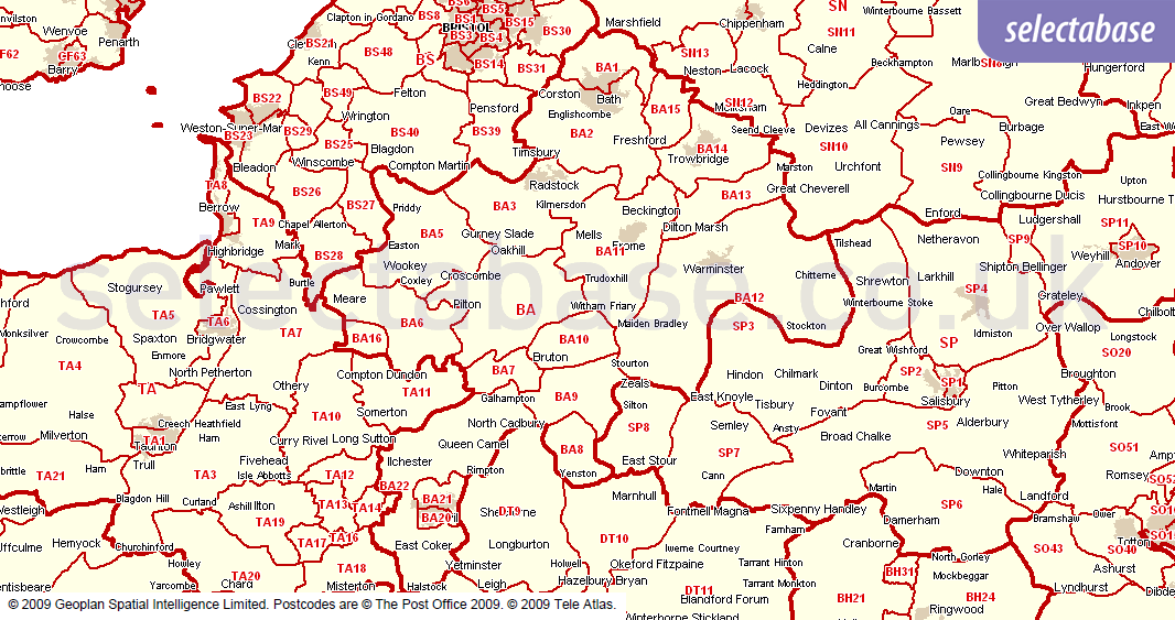 Postcode Tools Area Maps Selectabase
